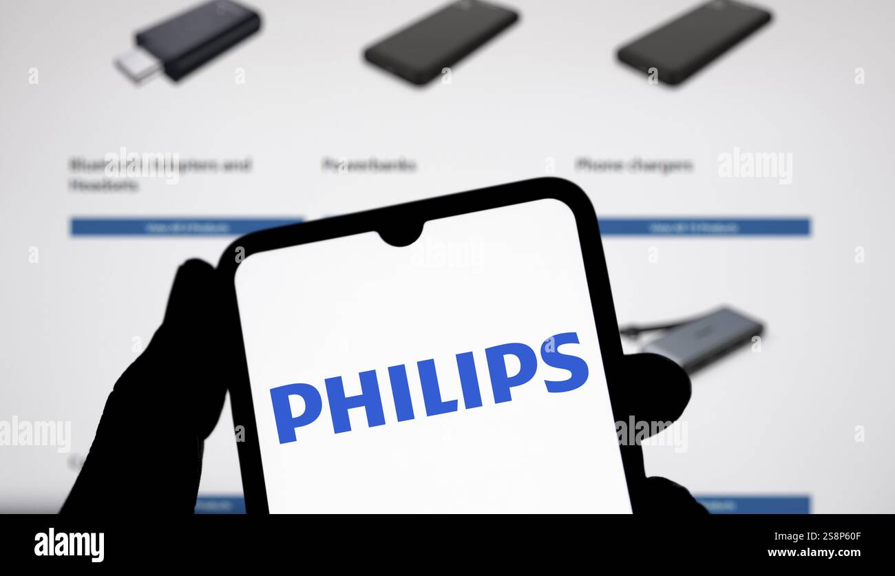Philips logo is displayed on smartphone. Philips is a Dutch ...