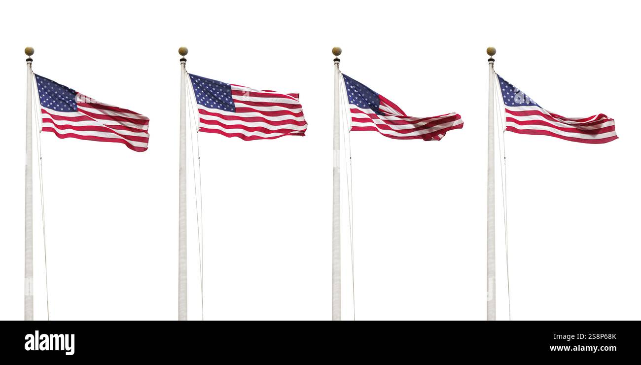 An image of four flags of the USA isolated on white sky background ...