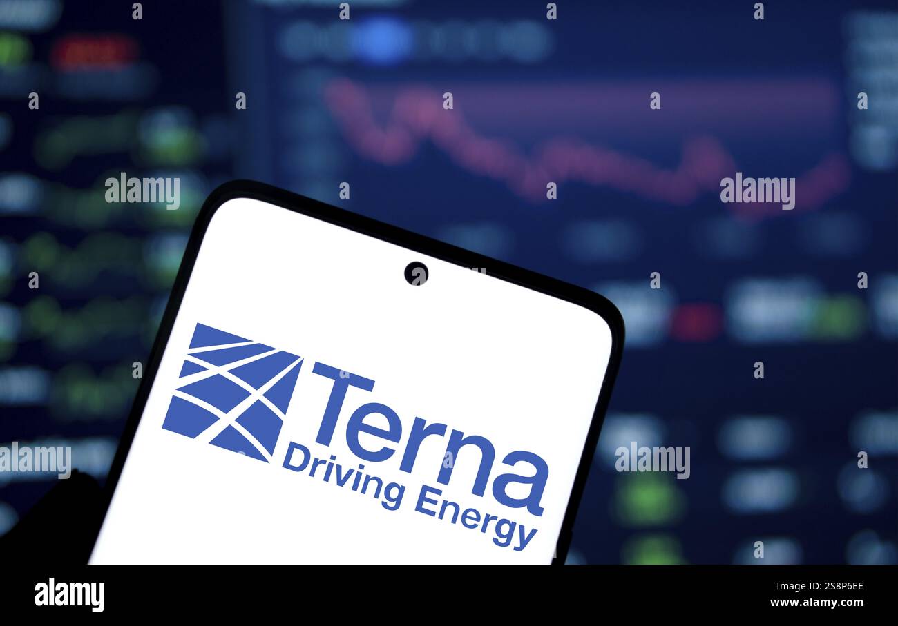 Terna driving energy logo is displayed on smartphone.Terna S.p.A. is a ...