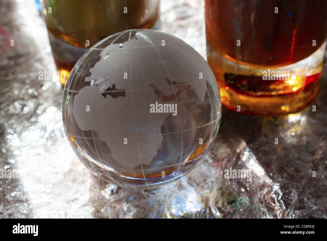 World globe cystal glass Global business and ecology concept Stock ...