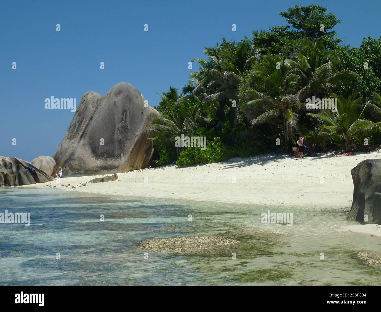 Dreamlike, paradisiacal beach with unique bizarre granite rocks ...