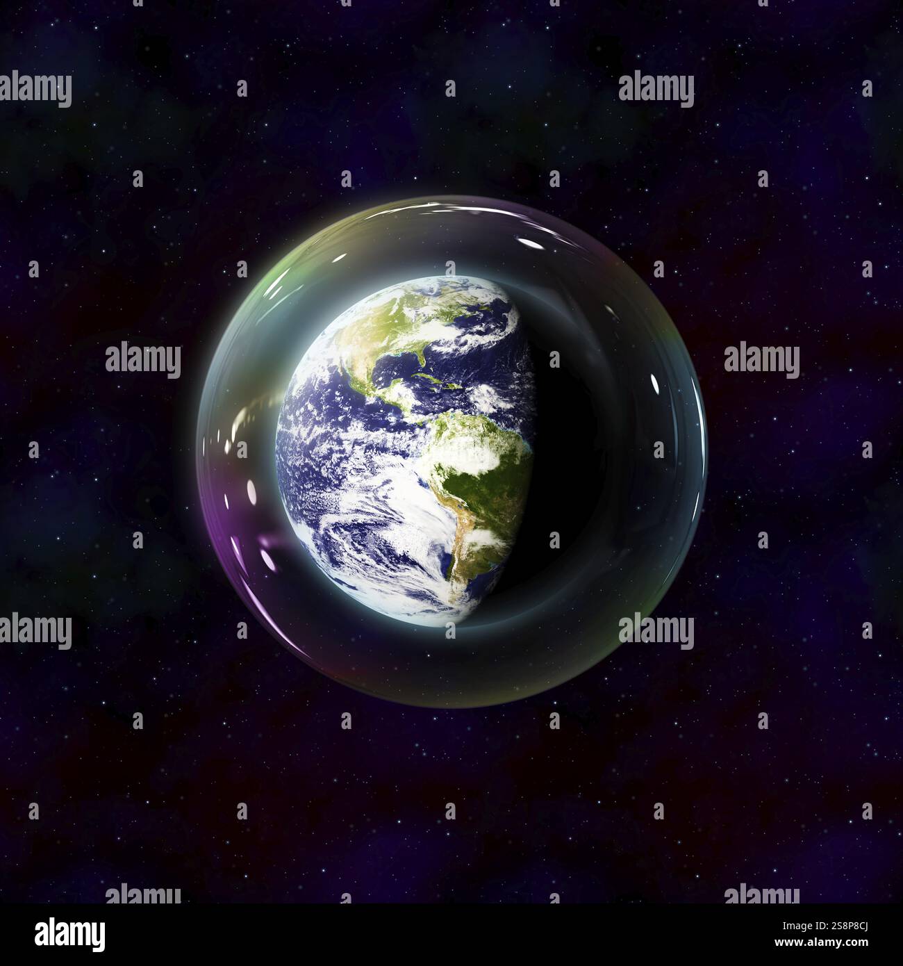 Safe planet earth bubble in space 3D illustration Stock Photo - Alamy