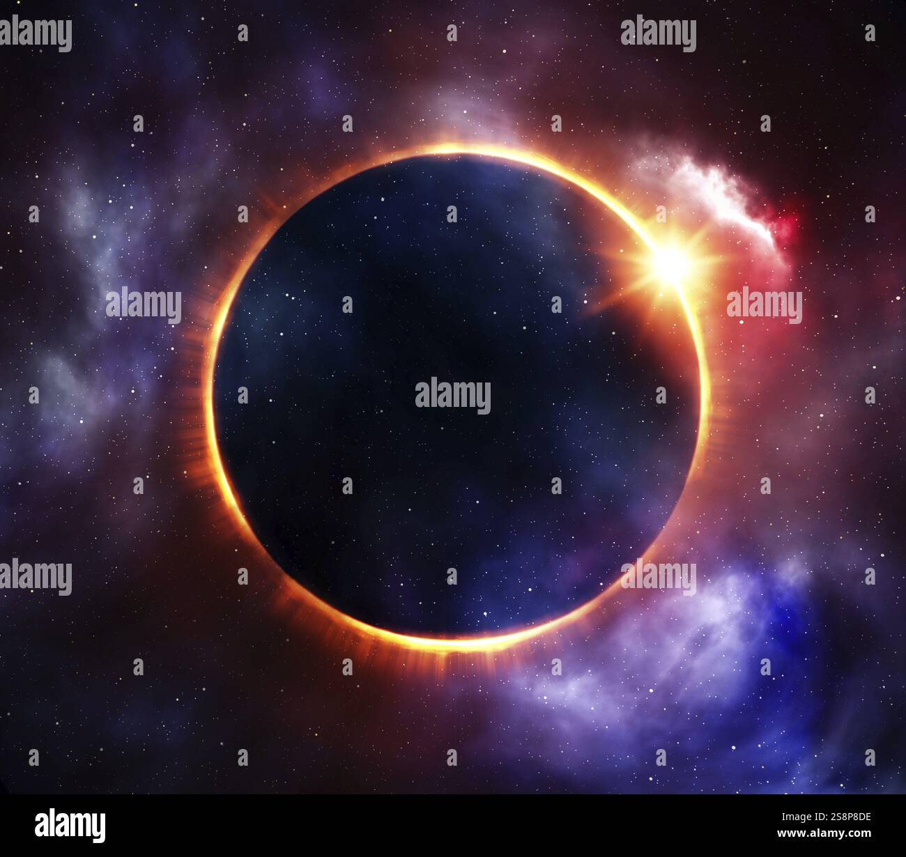 Total sun eclipse with stars illustration Stock Photo - Alamy