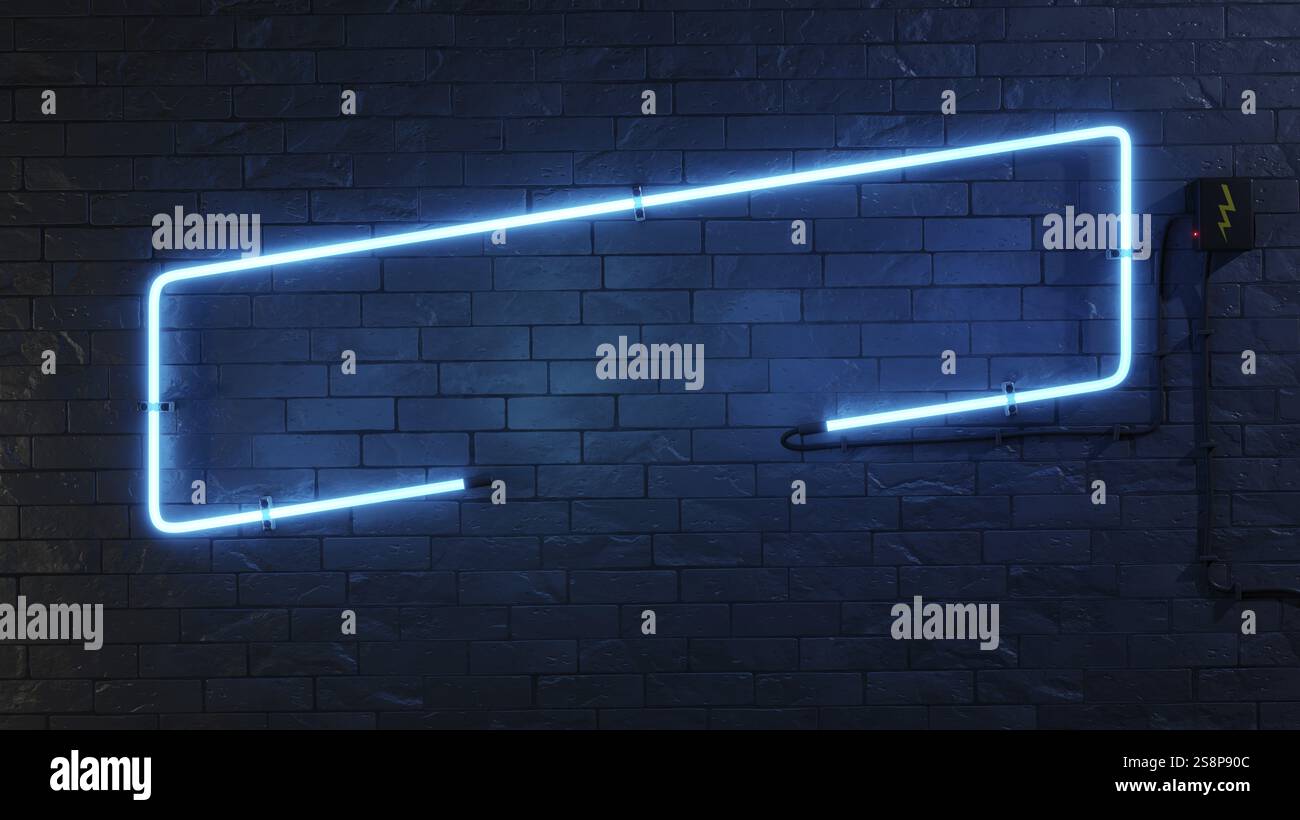 A stylish modern blue neon light frame 3D illustration Stock Photo - Alamy