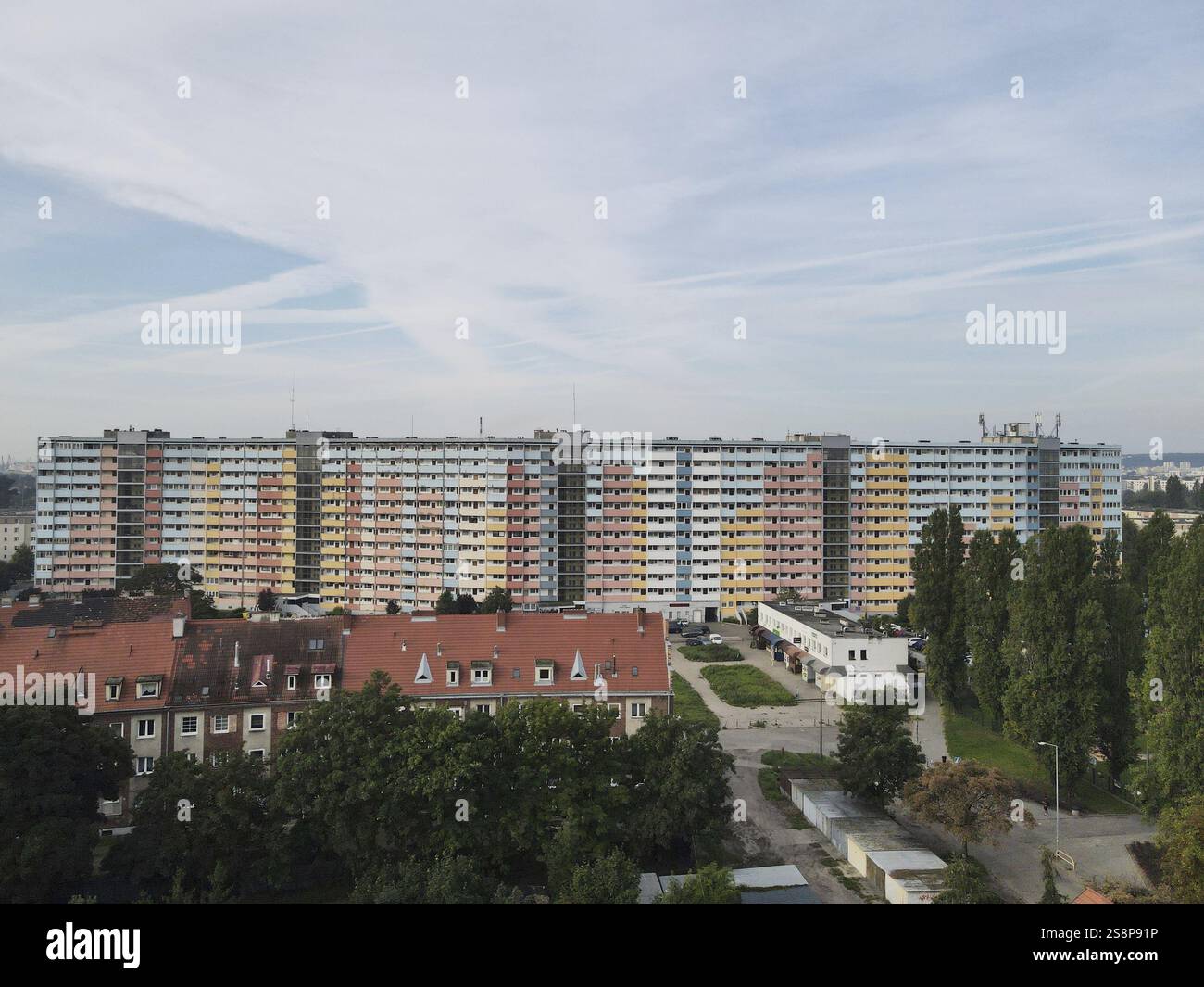 GdaNsk. Postwar block building called falowiec, in the Nowy Port ...