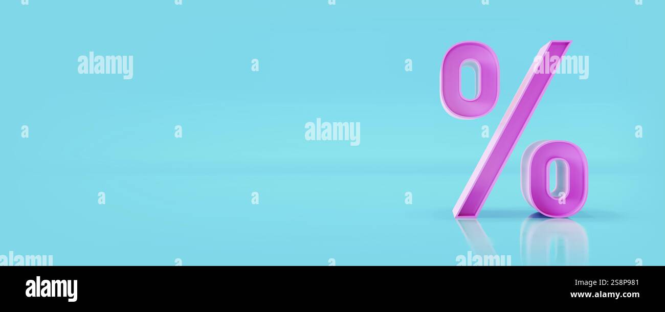 Pink percentage sign on turquoise background. 3D illustration Stock ...