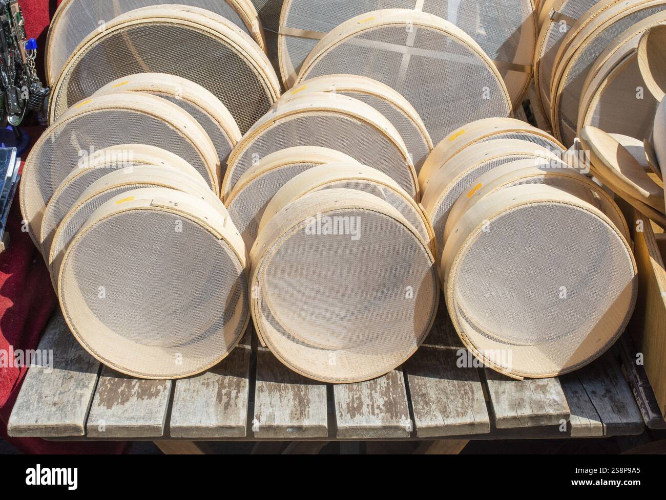Traditional type sieves made of wood Stock Photo - Alamy