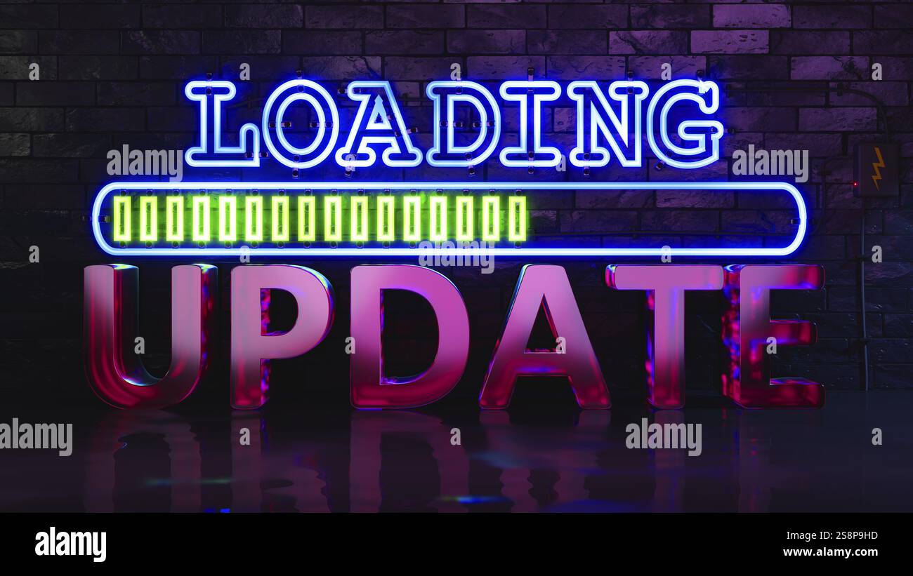 Neon lights loading update, 3D illustration Stock Photo - Alamy