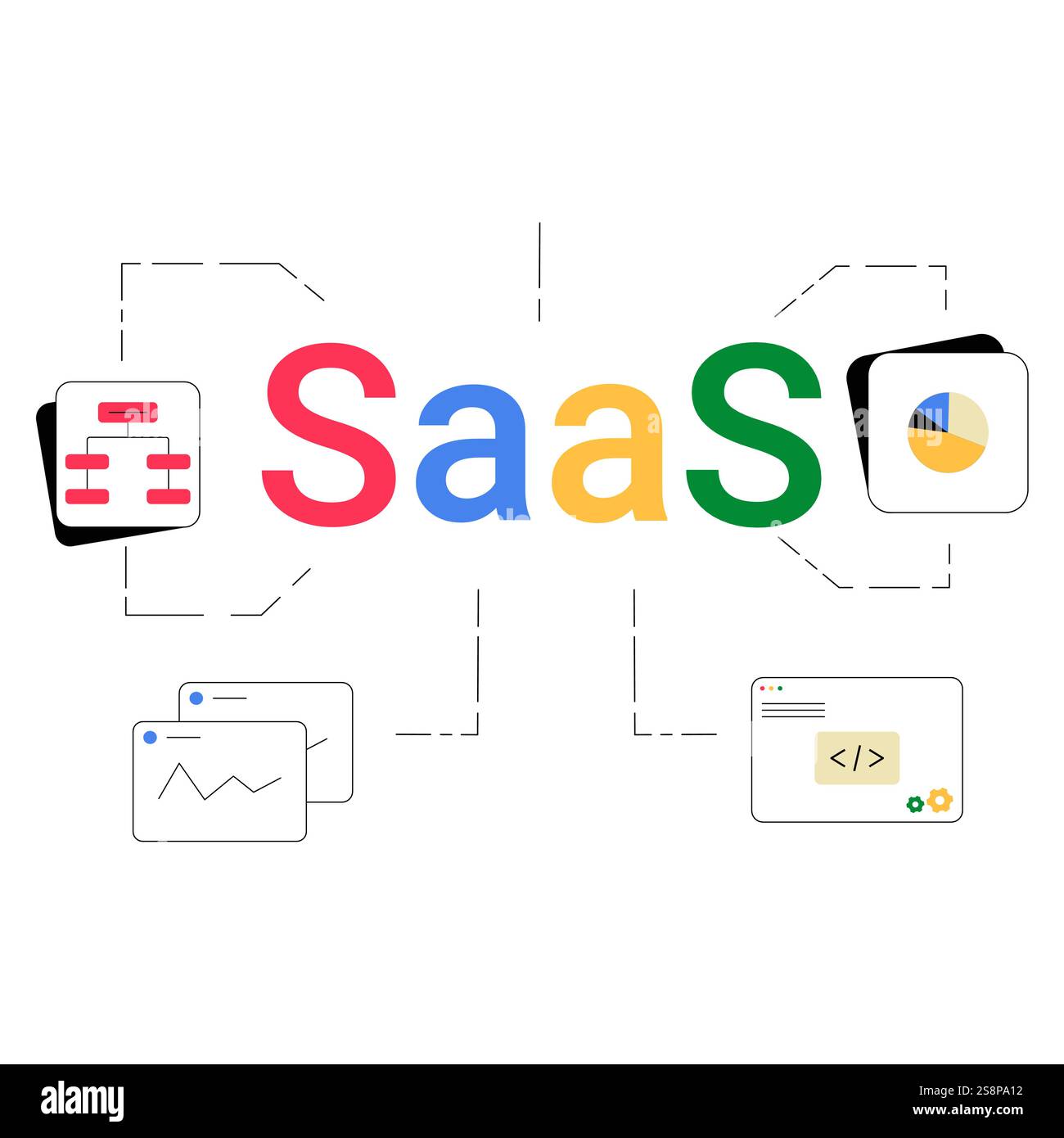 SaaS Workflow With Data Analytics And Code In Flat Vector Illustration ...