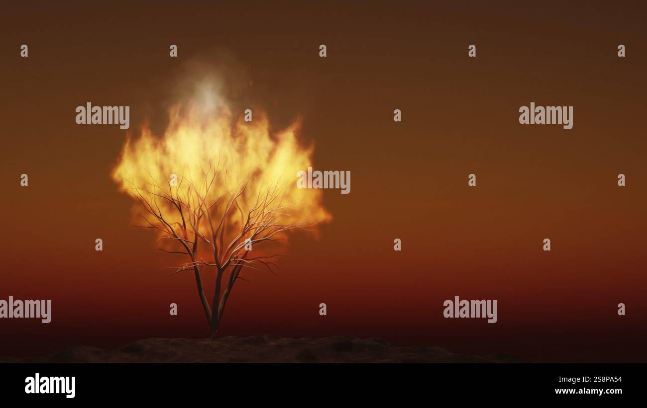 The burning bush religious symbol with space for your content. 3D ...