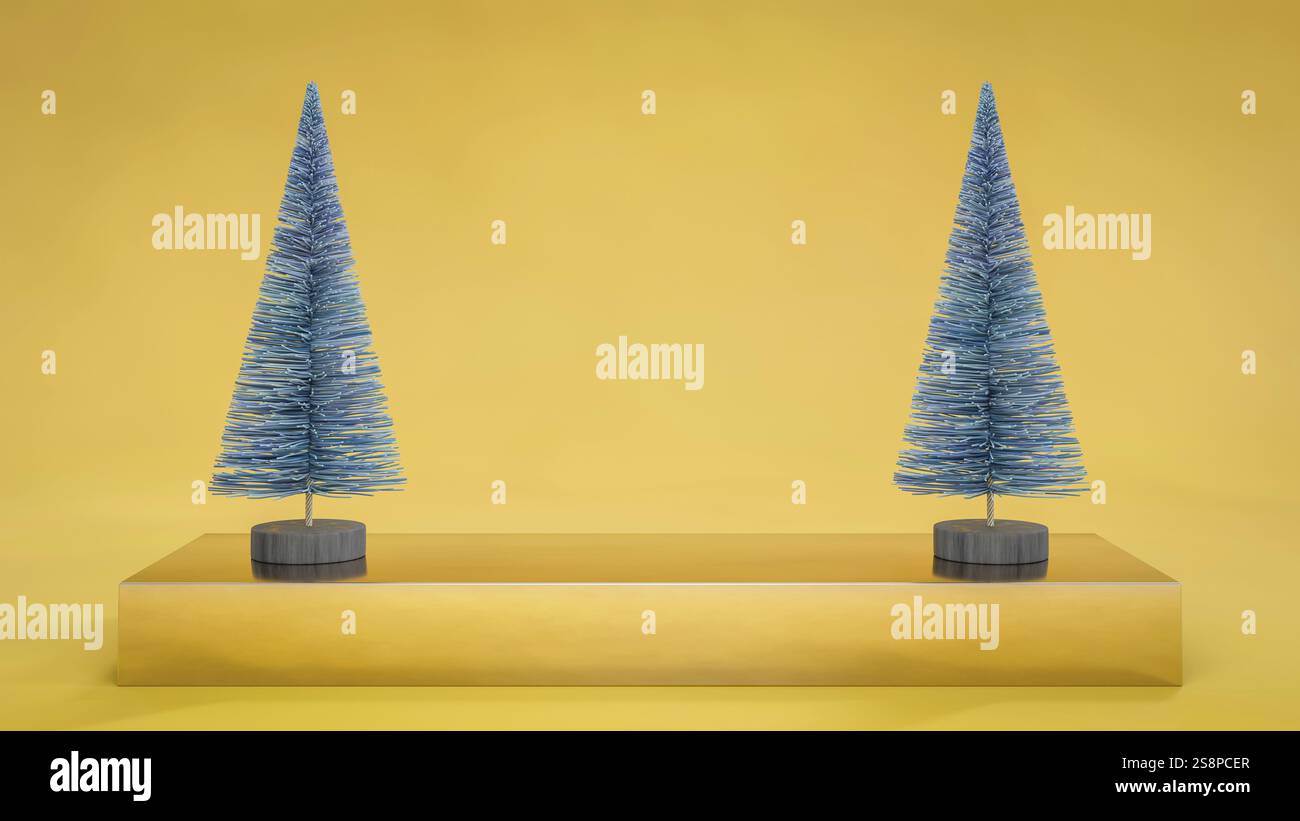 Christmas display background with toy fir tree, 3D illustration Stock ...
