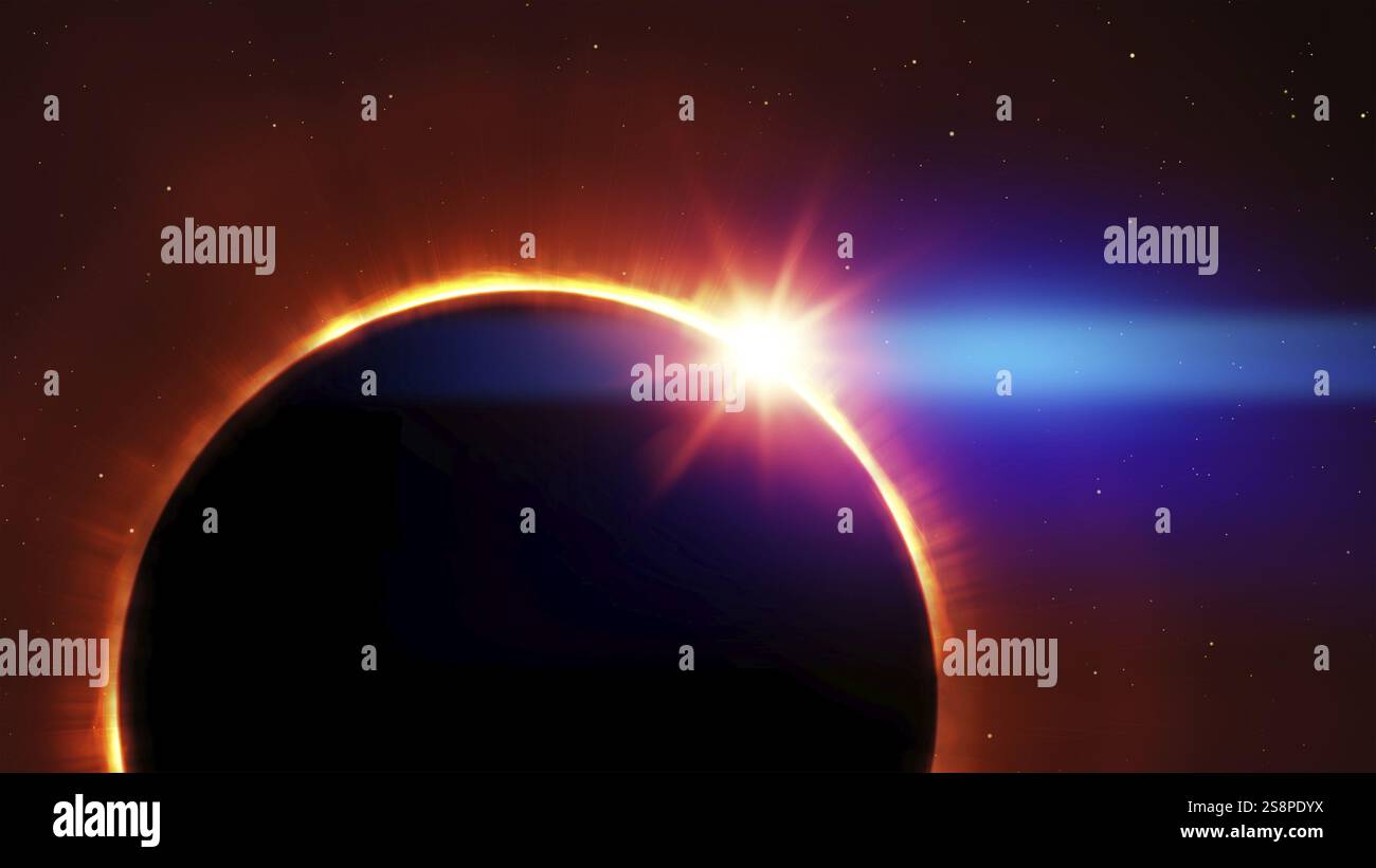 Total sun eclipse with stars and flare illustration Stock Photo - Alamy
