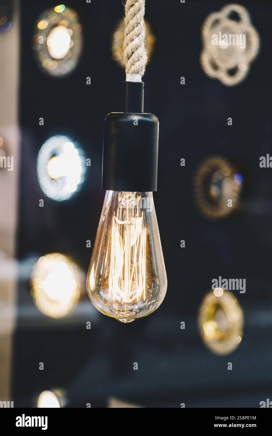 Decorative antique edison style filament light bulbs hanging Stock ...