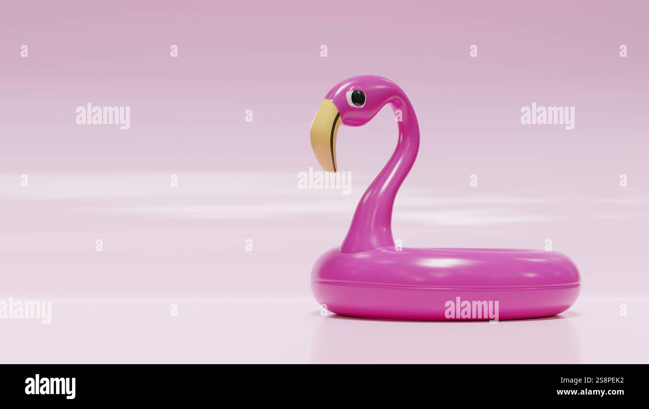 A pink flamingo inflatable pool ring background. 3D illustration Stock ...
