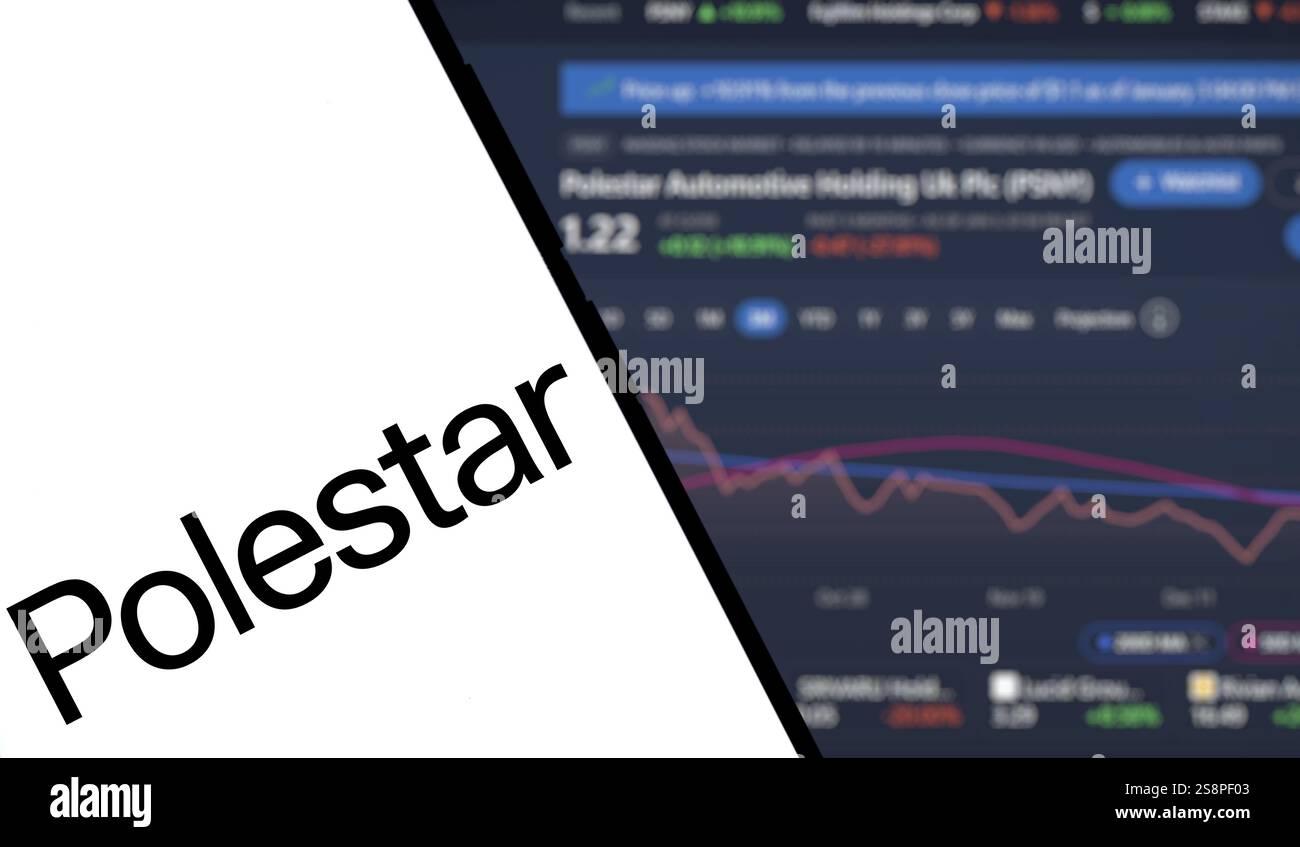 Polestar logo is displayed on smartphone. Polestar is a Swedish ...