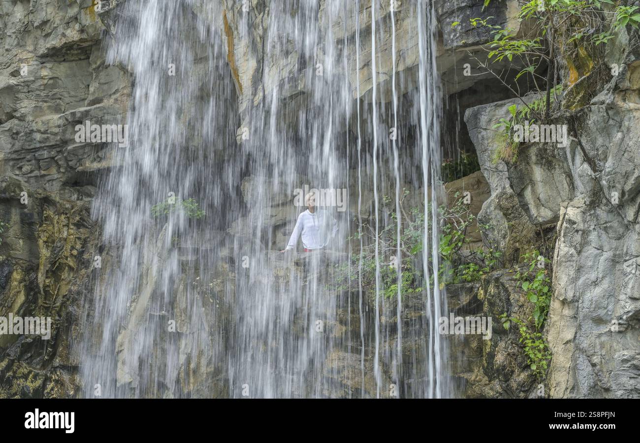 Waterfall in Hong Kong Park, Cotton Street, Central, Hong Kong, People ...