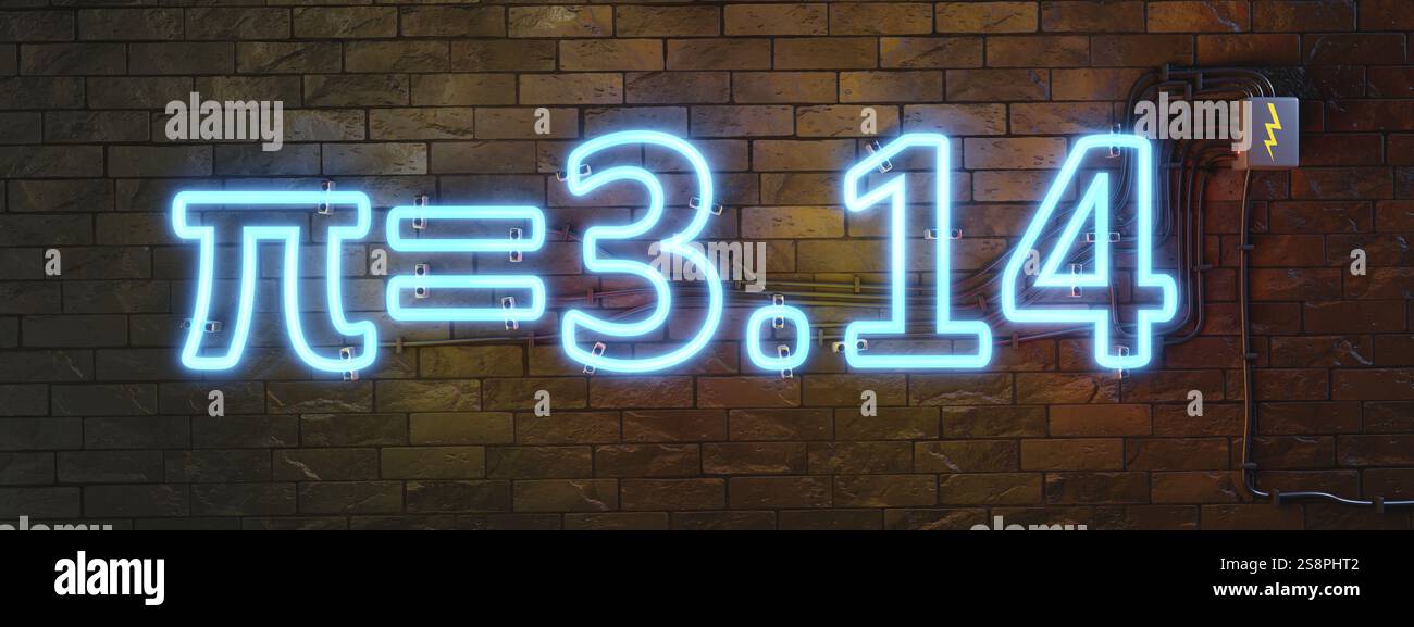 Neon lights sign number pi for march the 14th. 3D illustration Stock ...