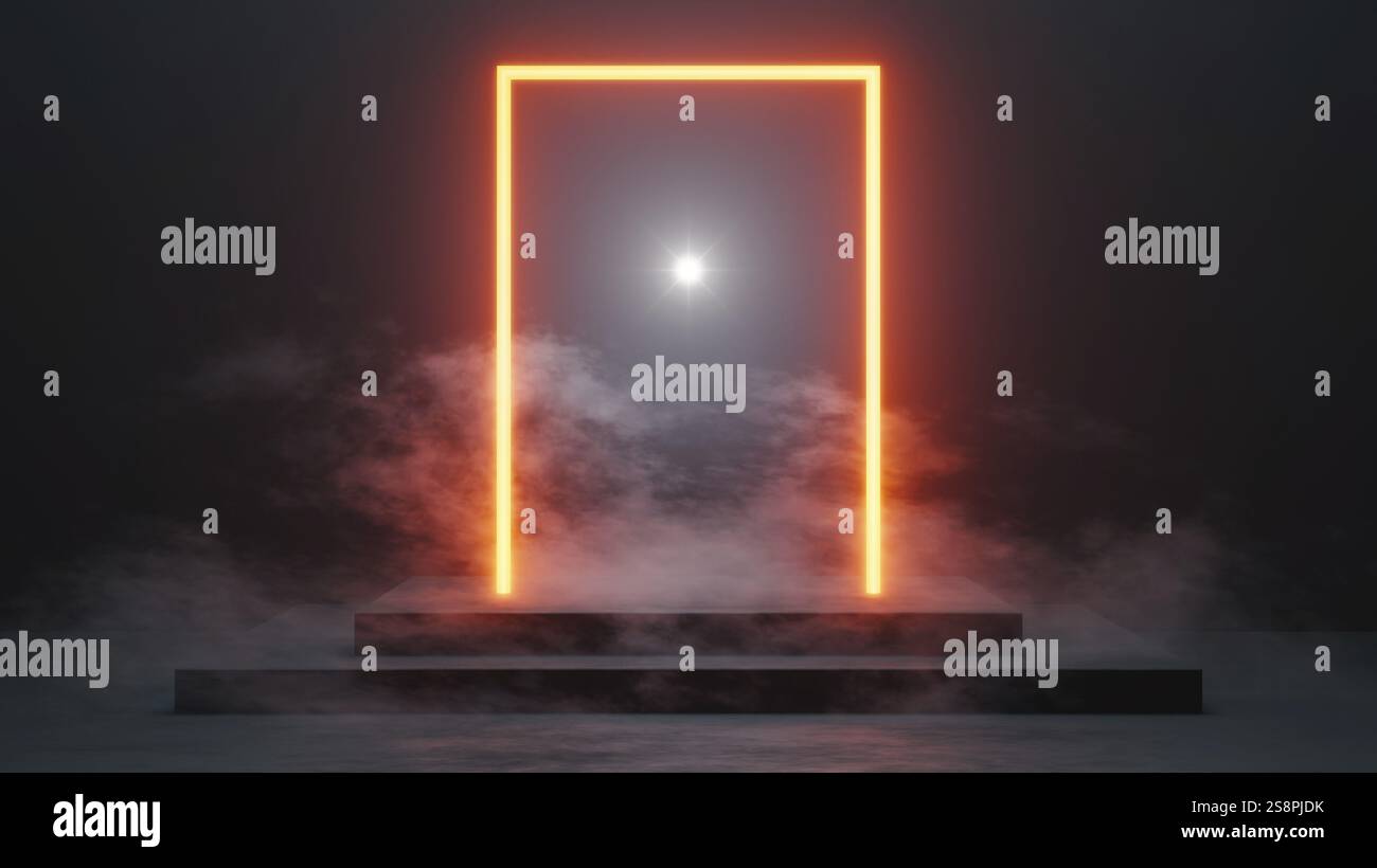 Neon light portal with smoke. 3D illustration Stock Photo - Alamy