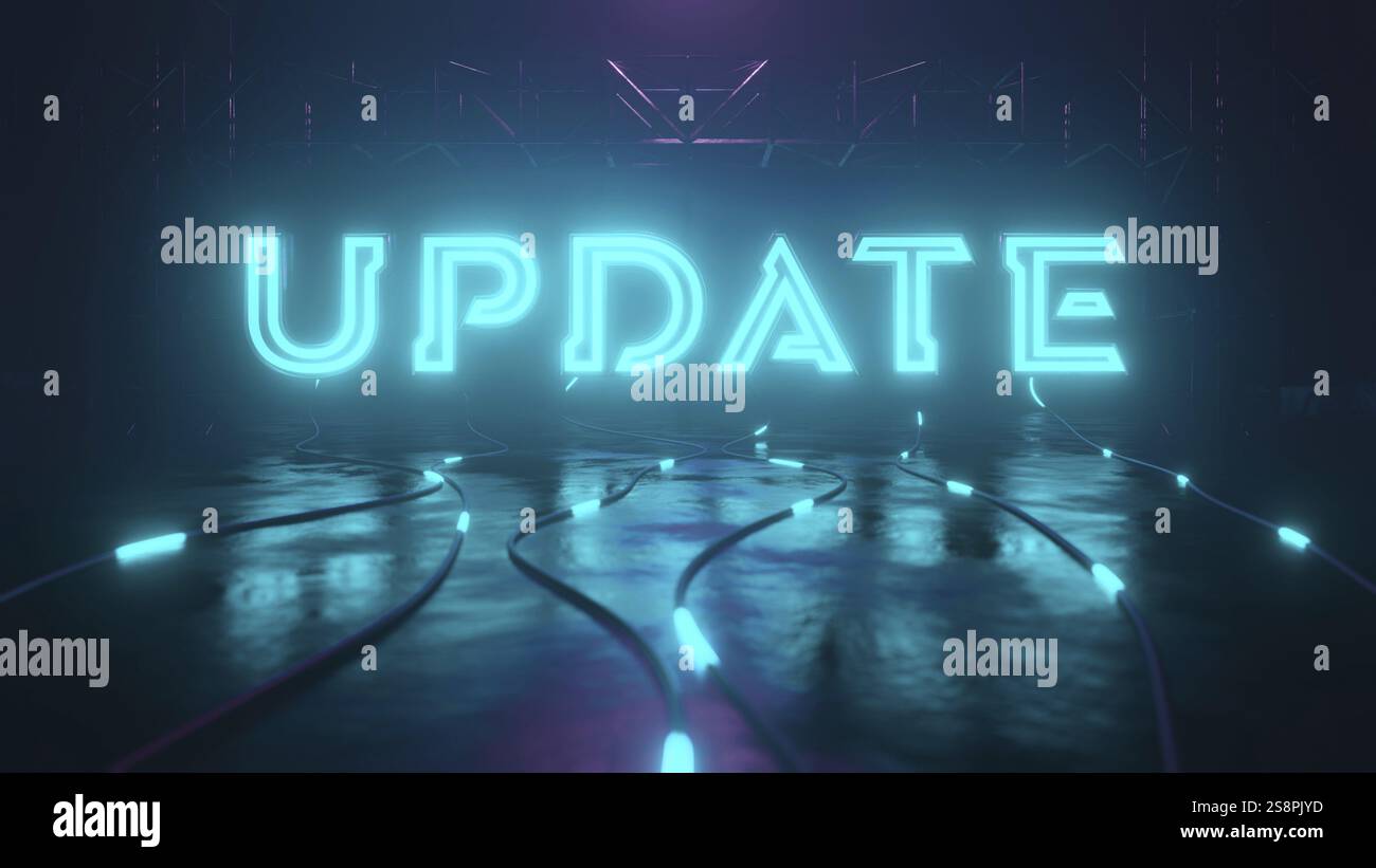 Update neon sign with glowing cable, 3D illustration Stock Photo - Alamy