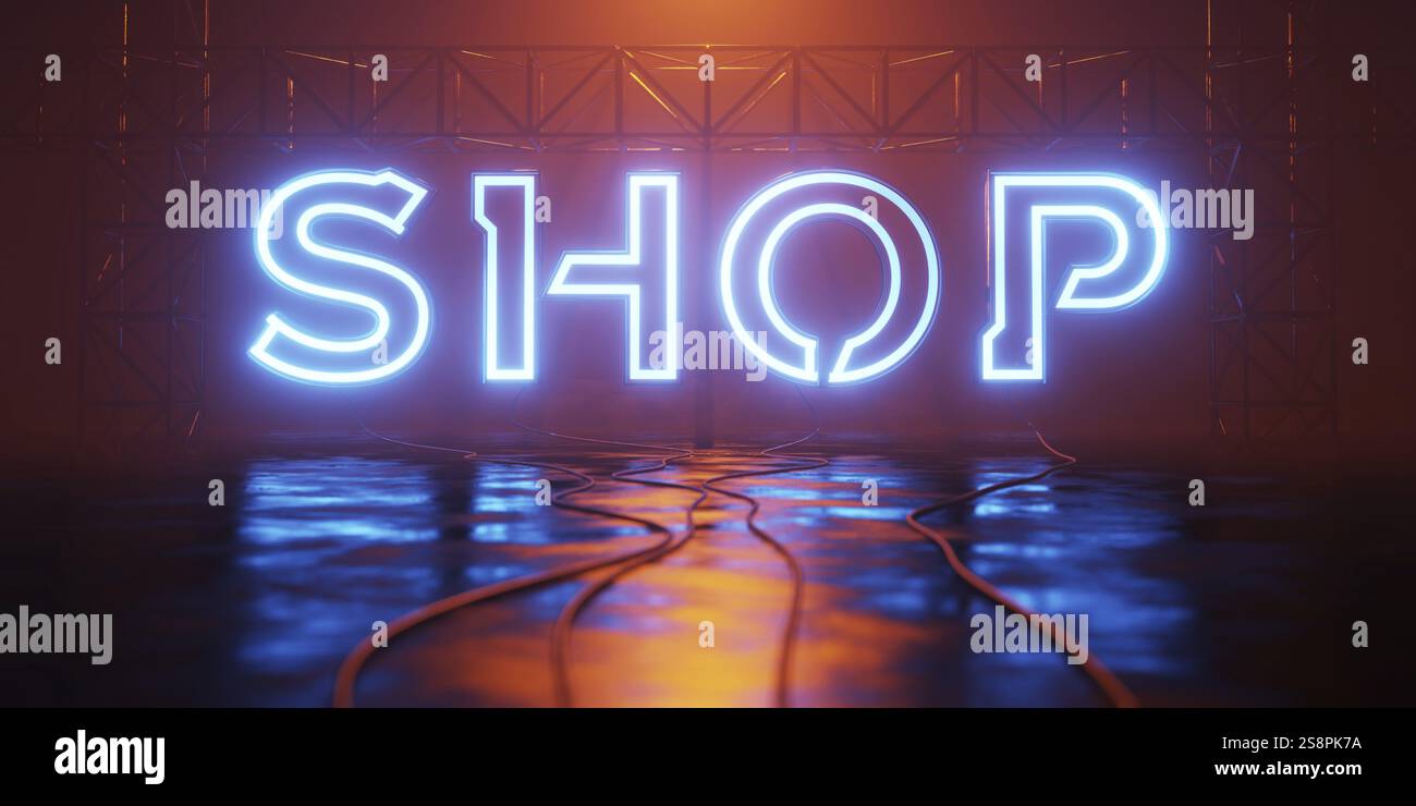 A typical neon light shop sign 3D illustration Stock Photo - Alamy