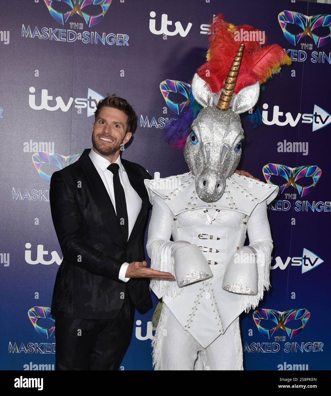 Joel Dommett attends The Masked Singer' TV Show Launch Photocall at The ...