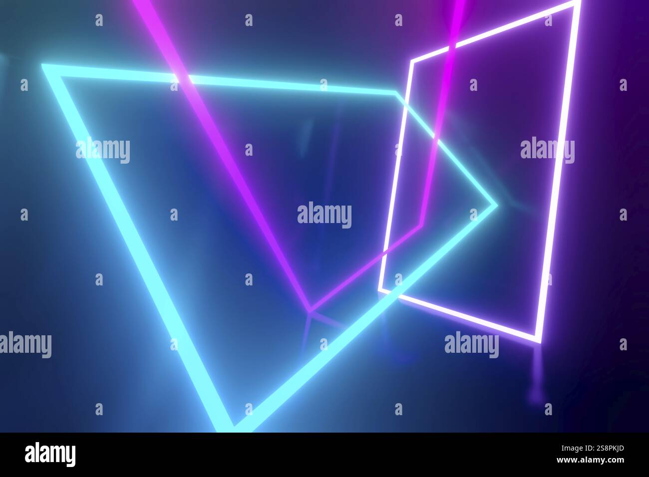 Turquoise and pink neon lights frame background 3D illustration Stock ...