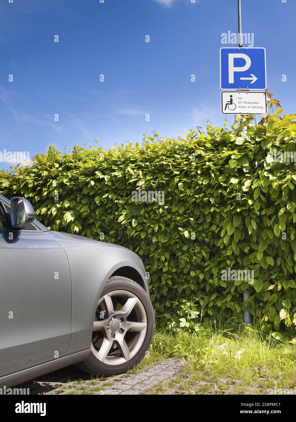 An image of a disabled parking area sign in germany Stock Photo - Alamy