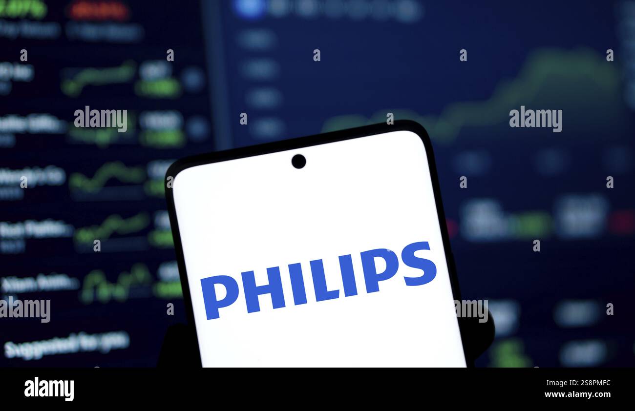 Philips logo is displayed on smartphone. Philips is a Dutch ...
