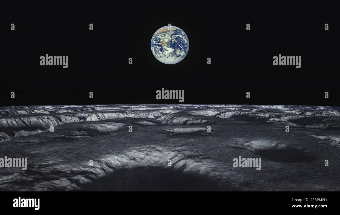 A space view to our planet earth from moon 3d illustration done with ...