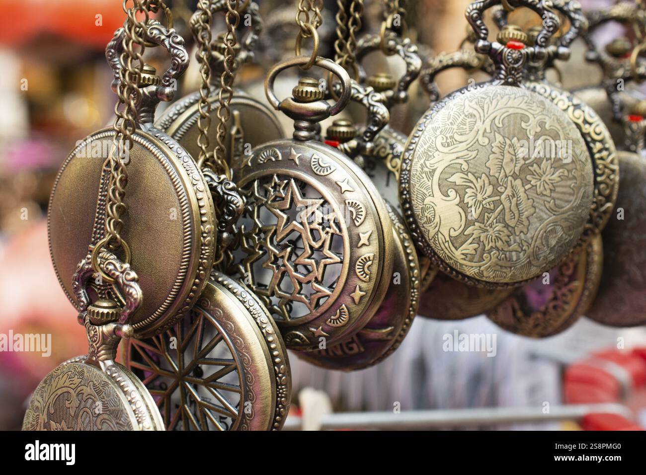Mechanical retro styled pocket watch at market Stock Photo - Alamy