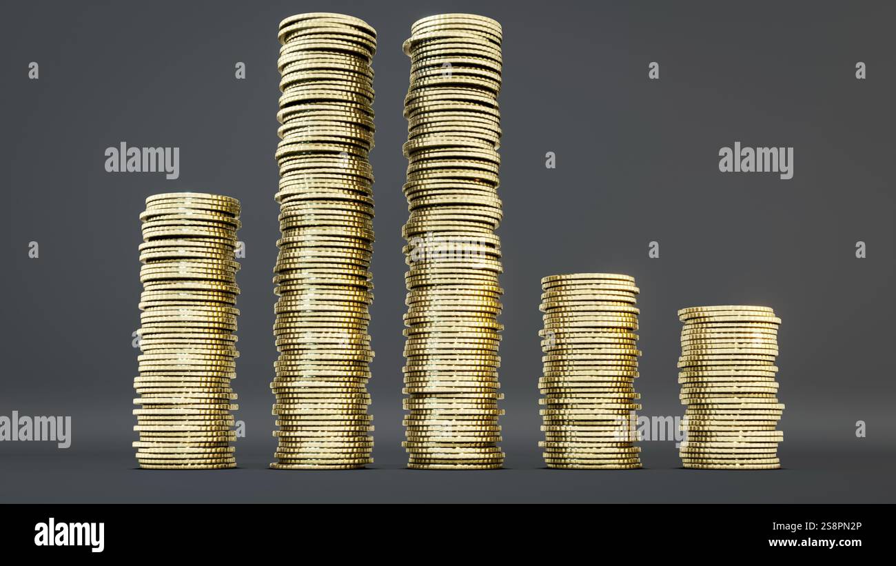 A coin stacking financial concept 3d illustration Stock Photo - Alamy