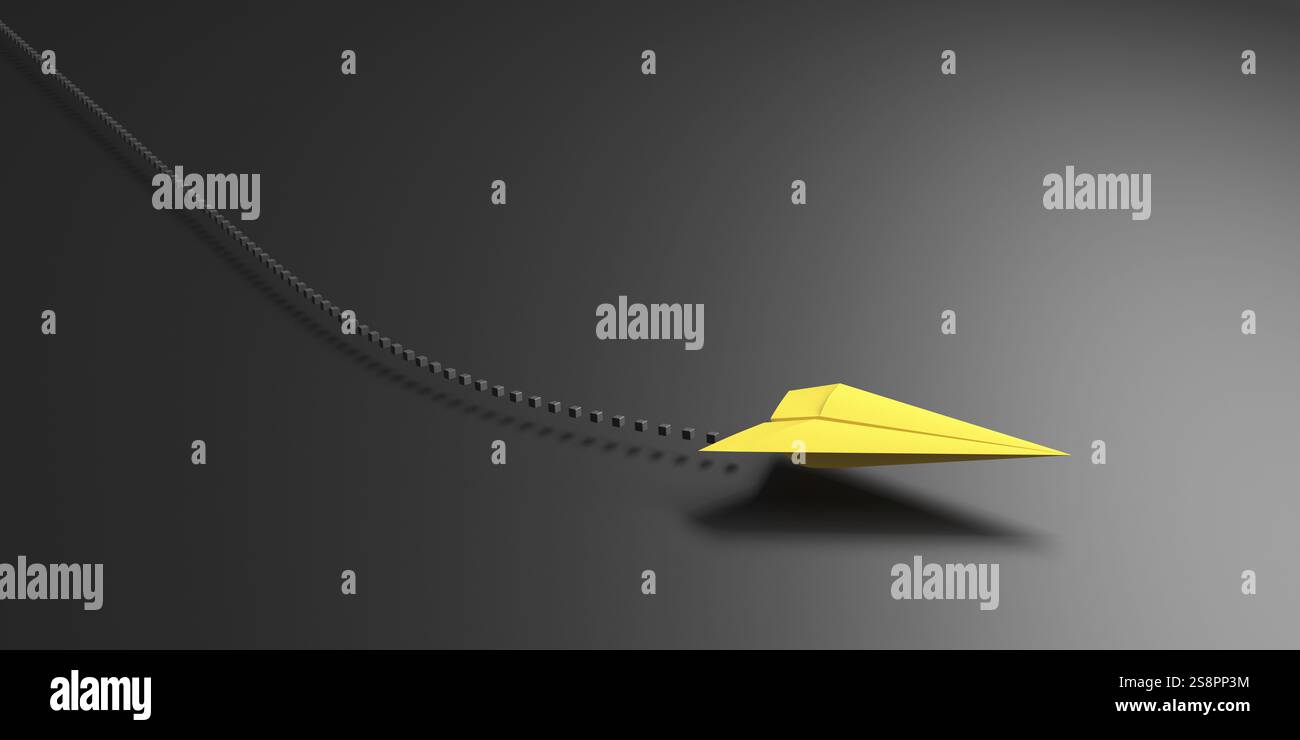 A yellow paper plane with dotted line. 3D illustration Stock Photo - Alamy