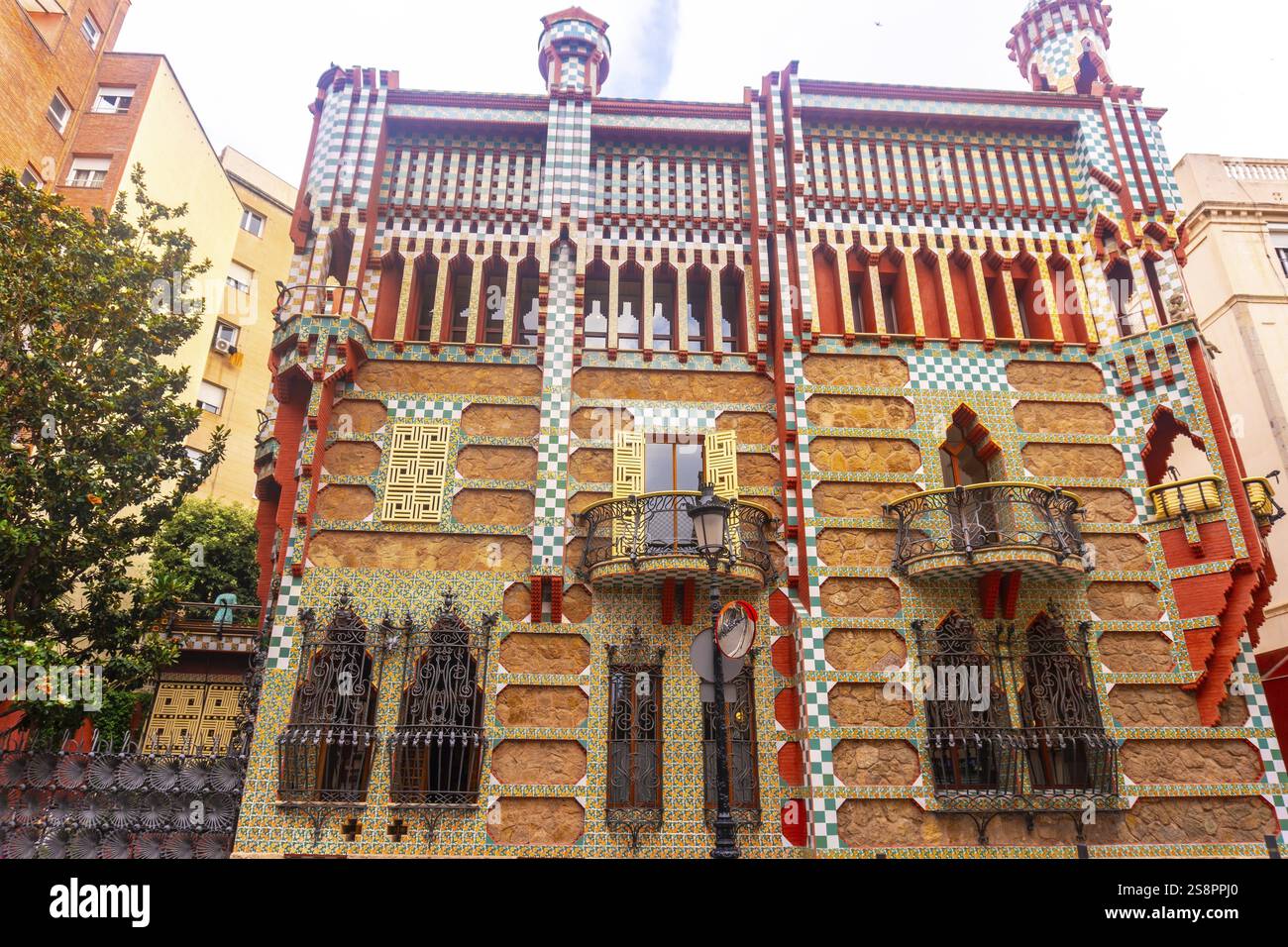 Colorful facade of casa vicens, showcasing vibrant tiles and intricate ...