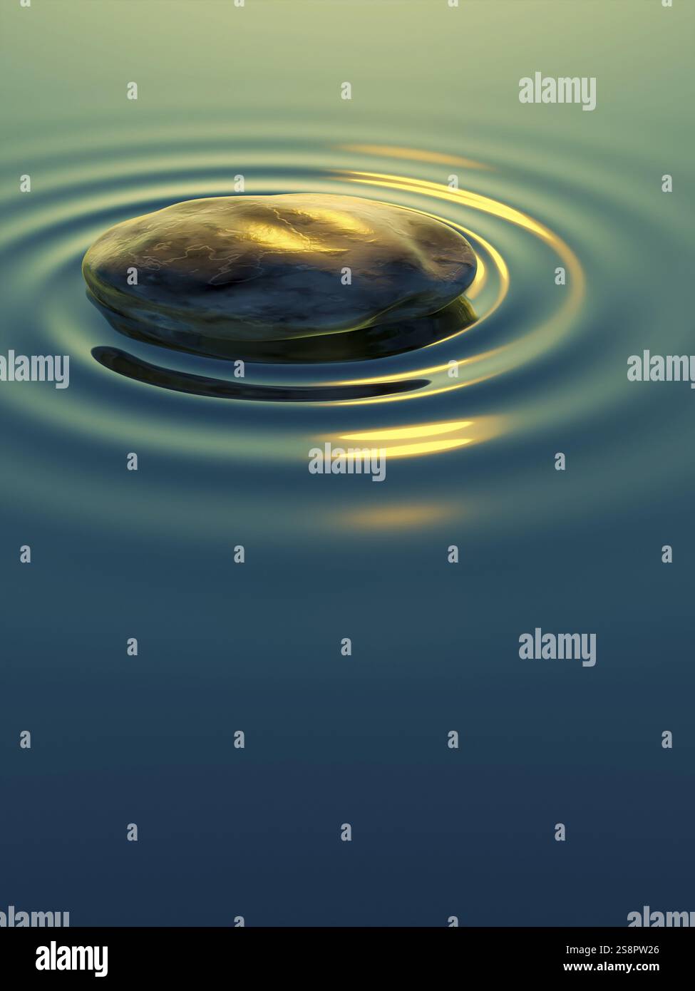 Pebble stone in water with ripples background 3D illustration Stock ...