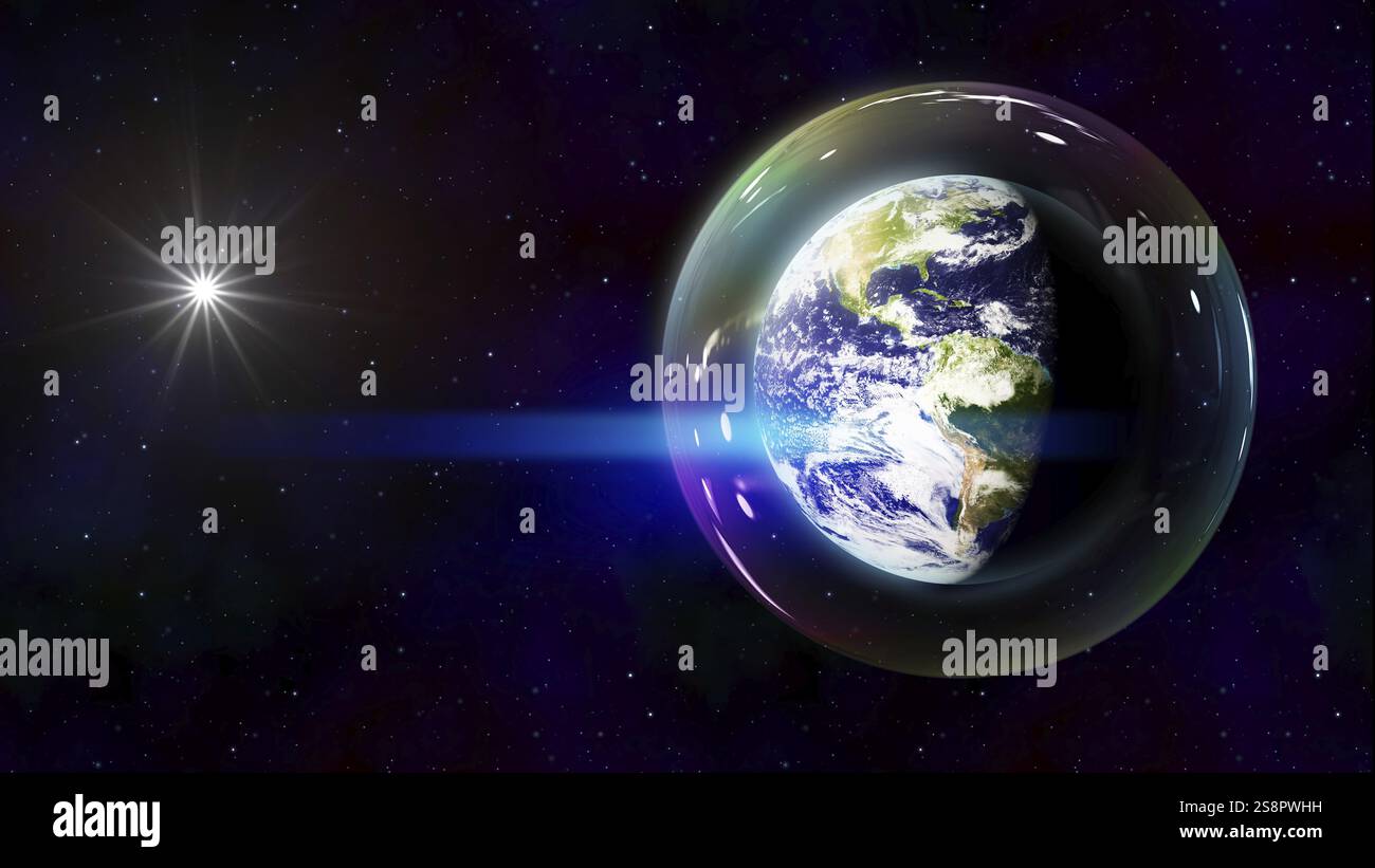 Safe planet earth bubble in space 3D illustration Stock Photo - Alamy