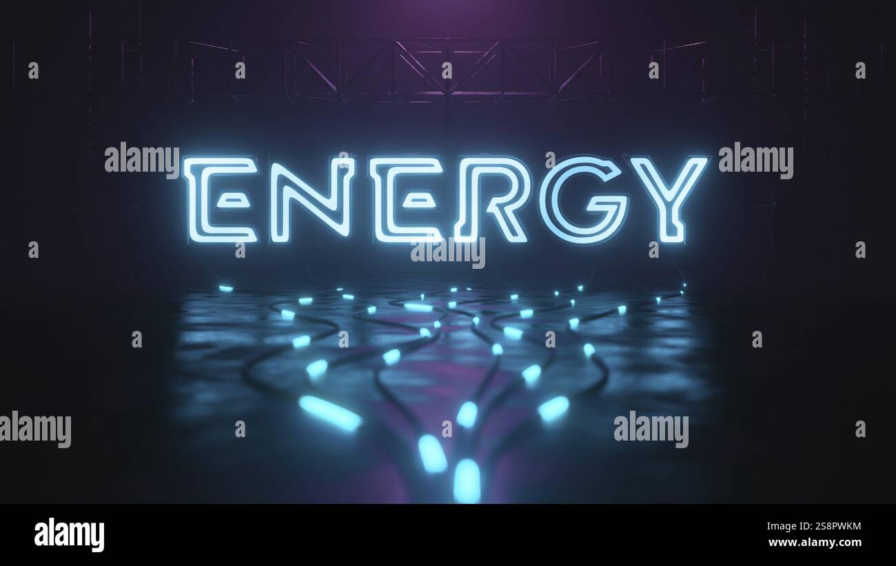 Energy neon sign with glowing cable, 3D illustration Stock Photo - Alamy