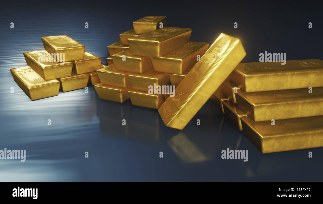 Some typical gold ingot 3D illustration Stock Photo - Alamy