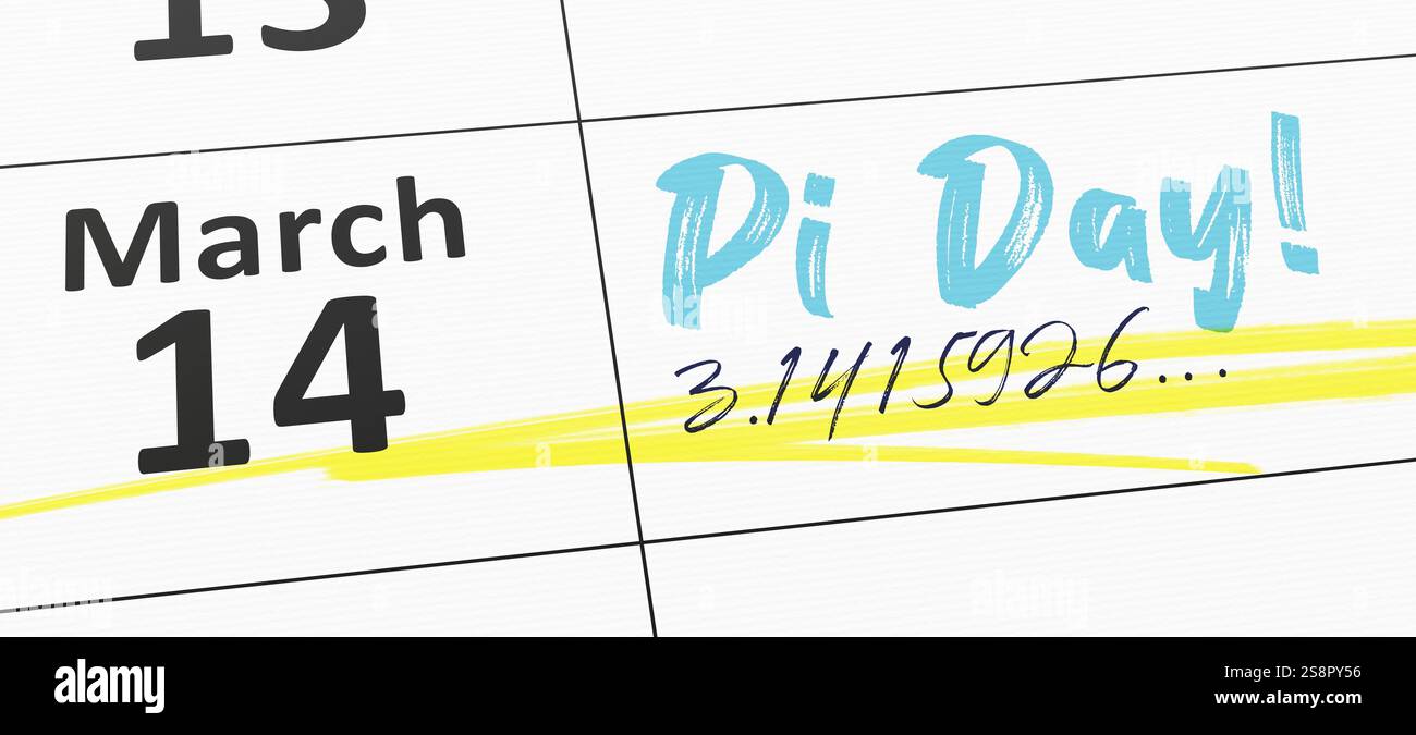 A calendar shows March the 14th happy Pi Day. 3D illustration Stock ...