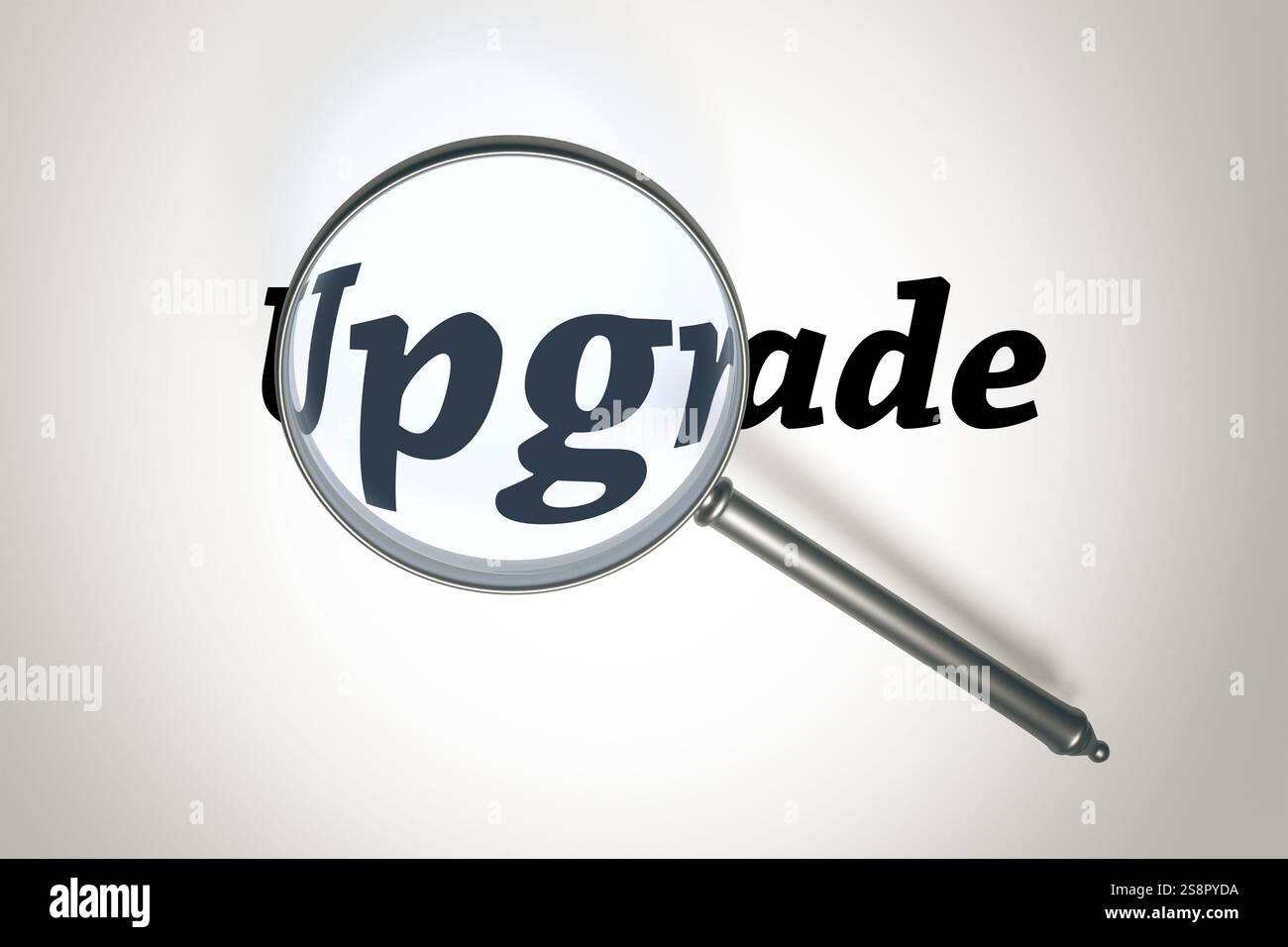 An image of a magnifying glass and the word upgrade Stock Photo - Alamy