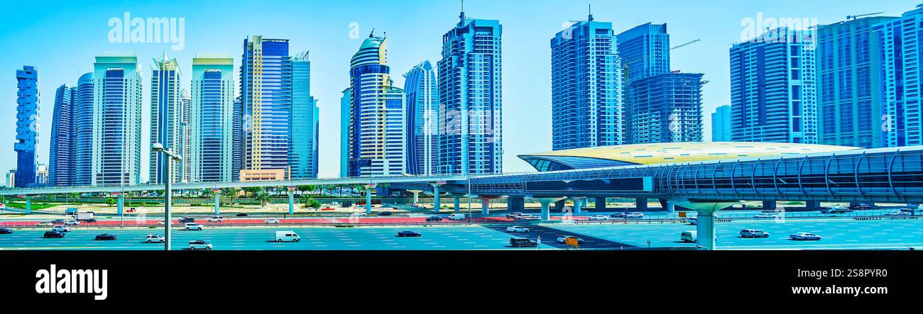 Panorama of Sheikh Zayed road in district of Dubai Marina with a view ...