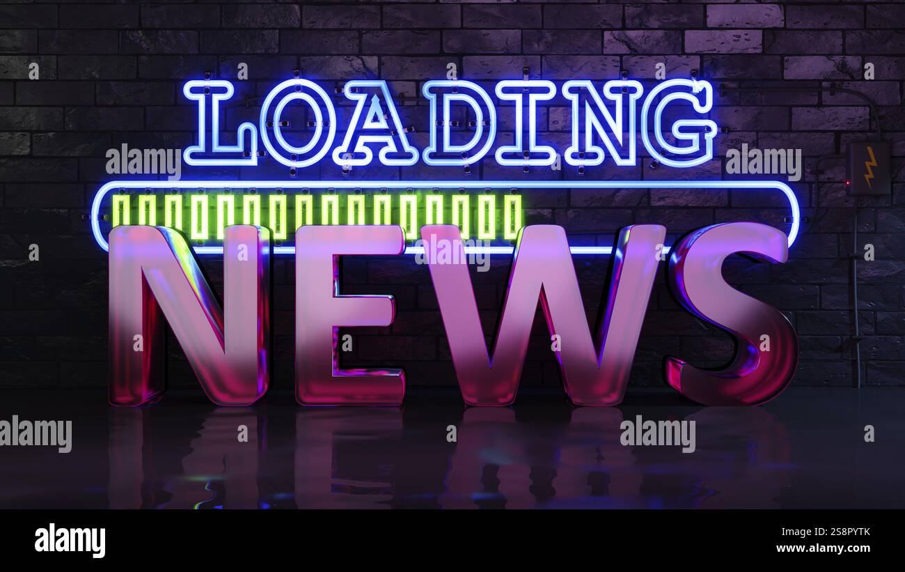 Neon lights loading news, 3D illustration Stock Photo - Alamy