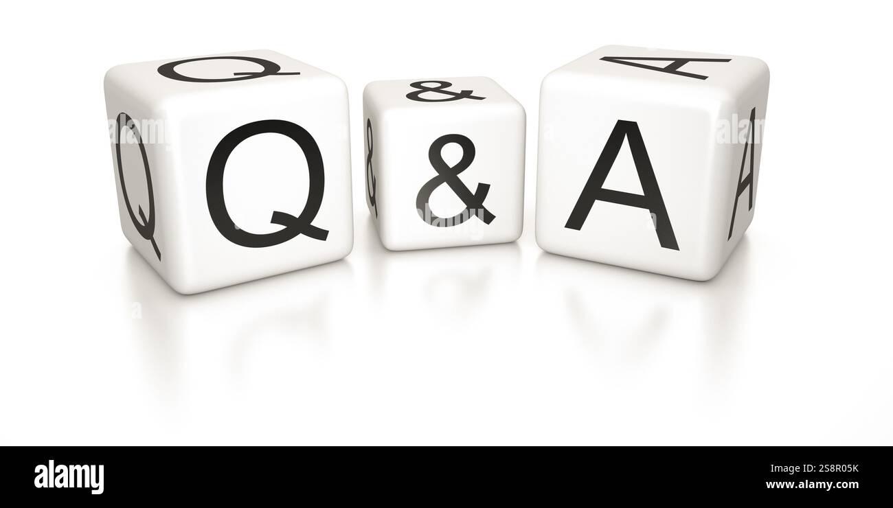 An image of black and white questions and answers dice Stock Photo - Alamy