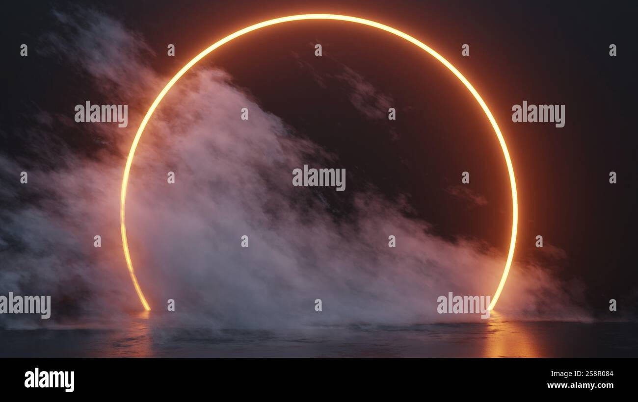 Neon tube circle with smoke background. 3D illustration Stock Photo - Alamy