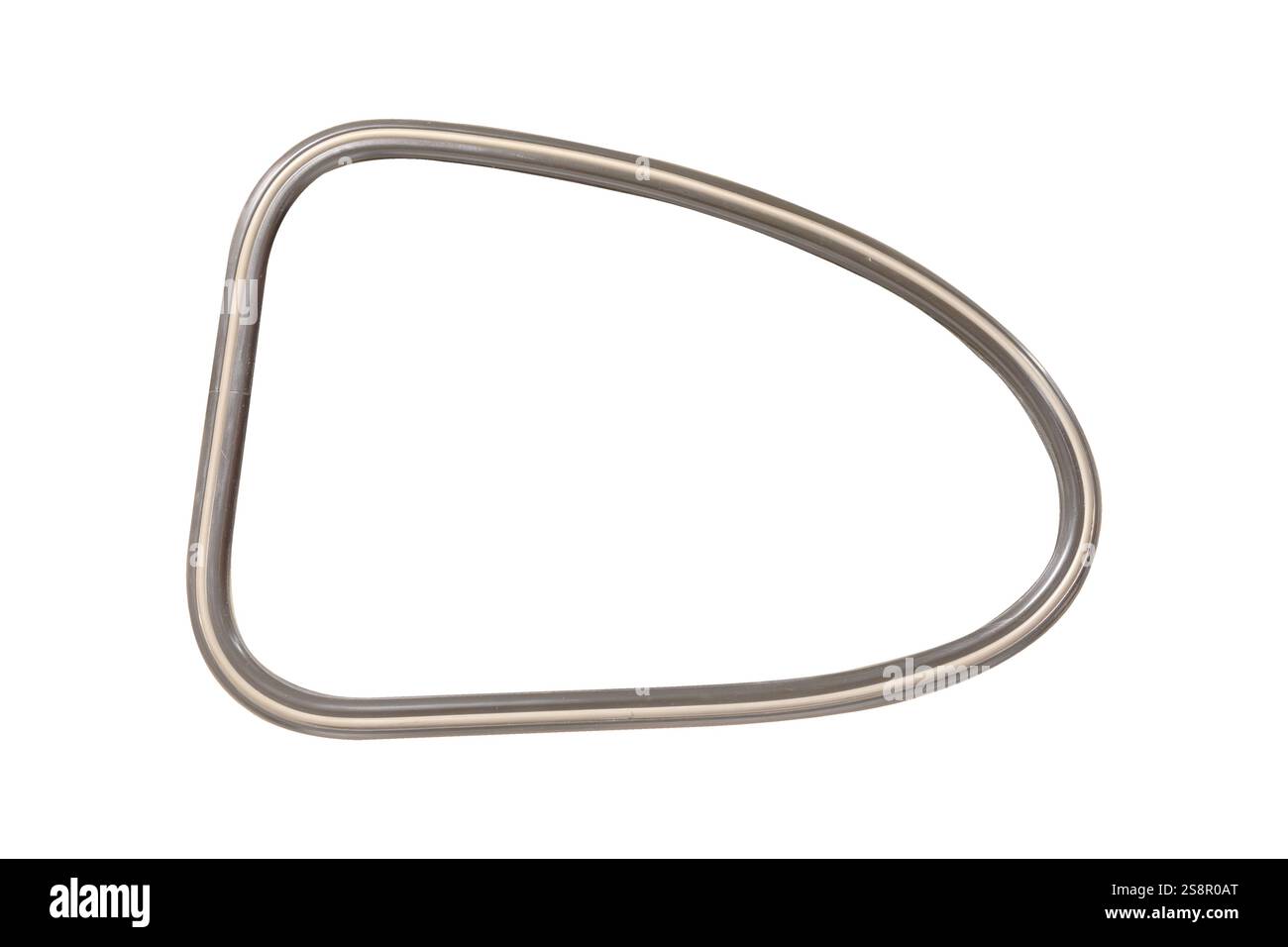 A triangular shaped metal car window frame isolated on a white ...