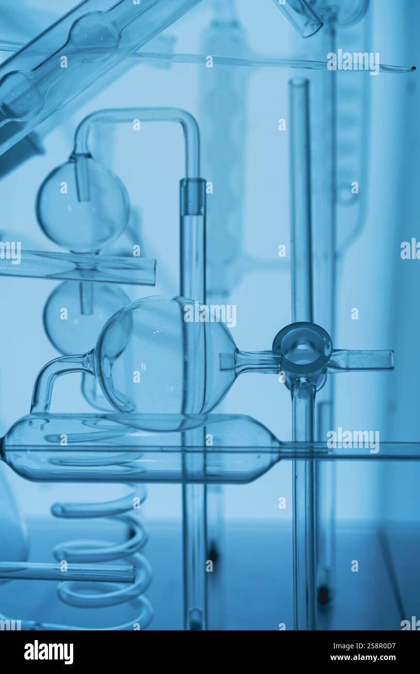 Scientific setup showcasing laboratory glassware used for chemical ...