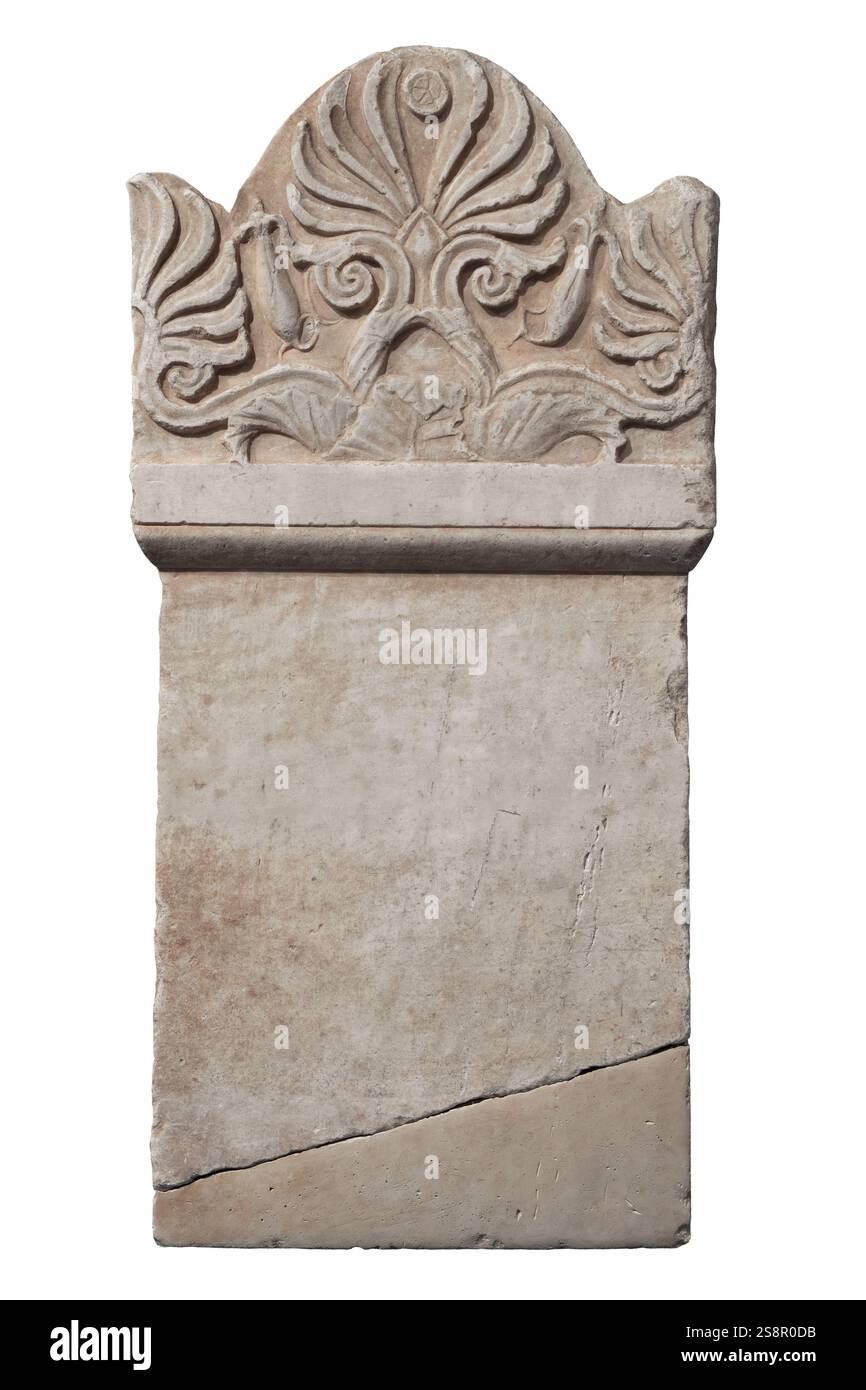 Artistic stone plaque with floral carvings representing ancient ...