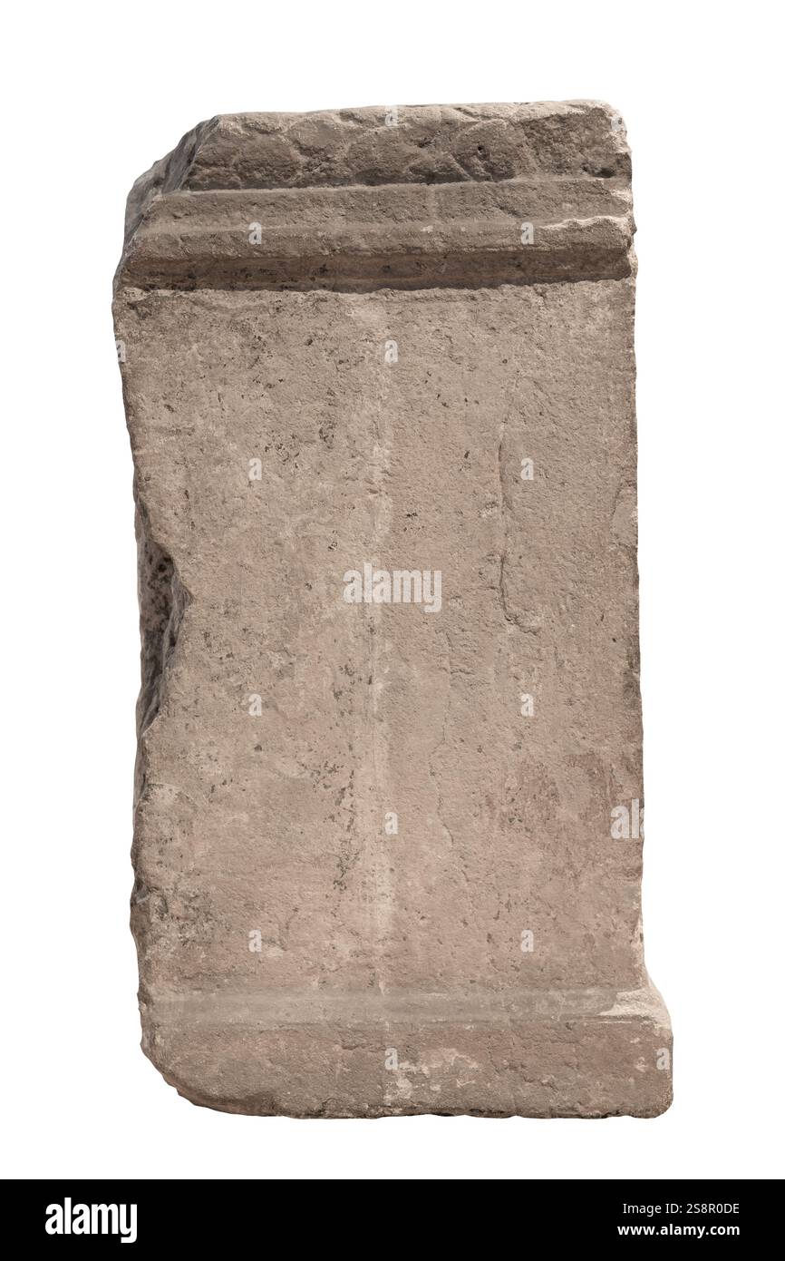 A weathered ancient stone artifact showcasing signs of age and history ...