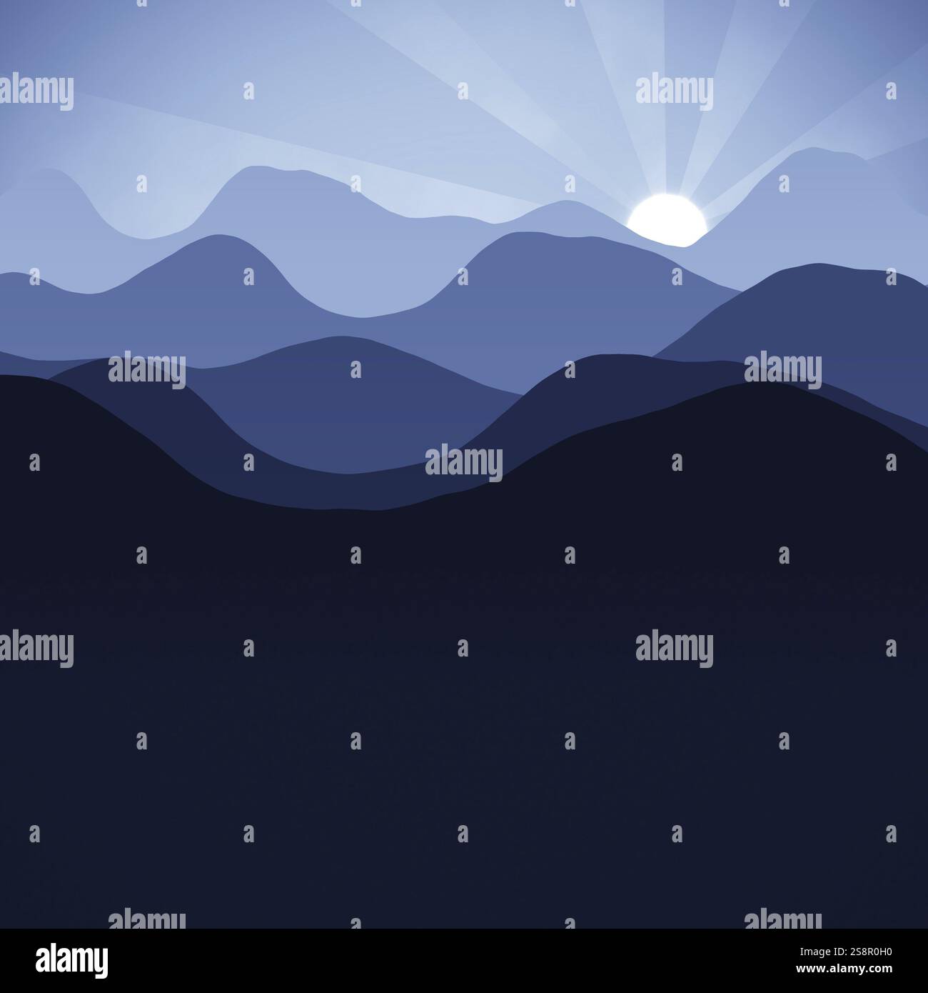 An illustration of a flat layers landscape background with the sun ...