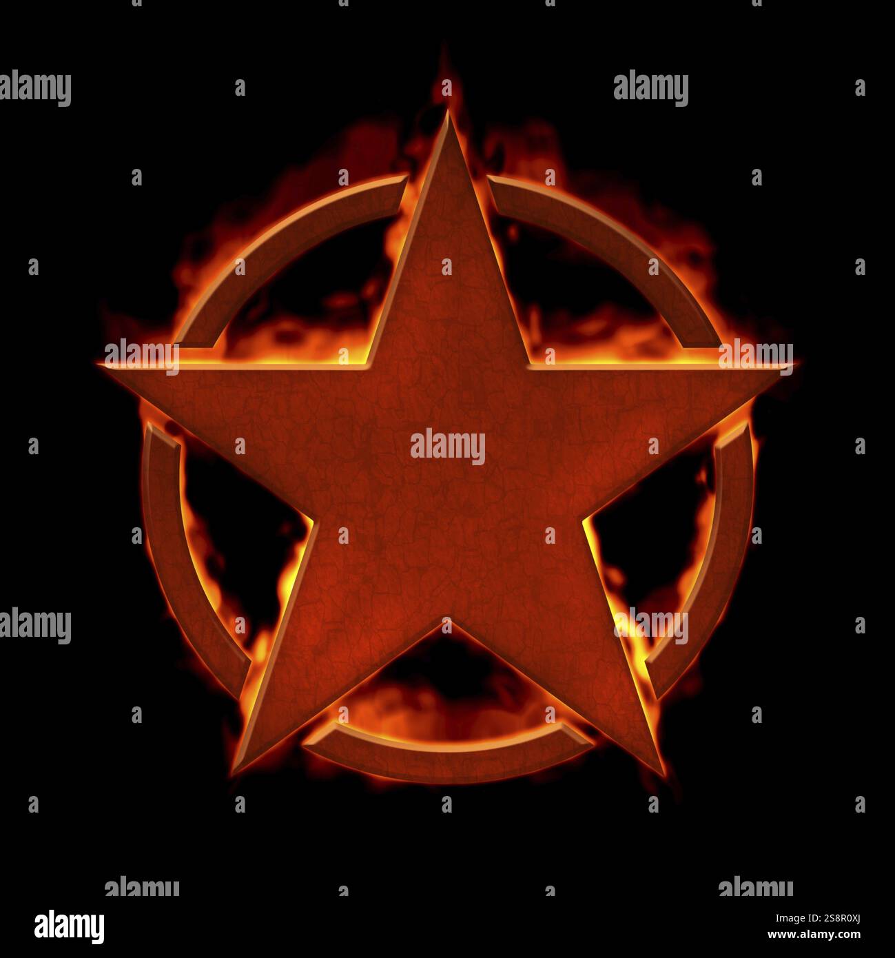 An illustration of a burning red star in a circle Stock Photo - Alamy