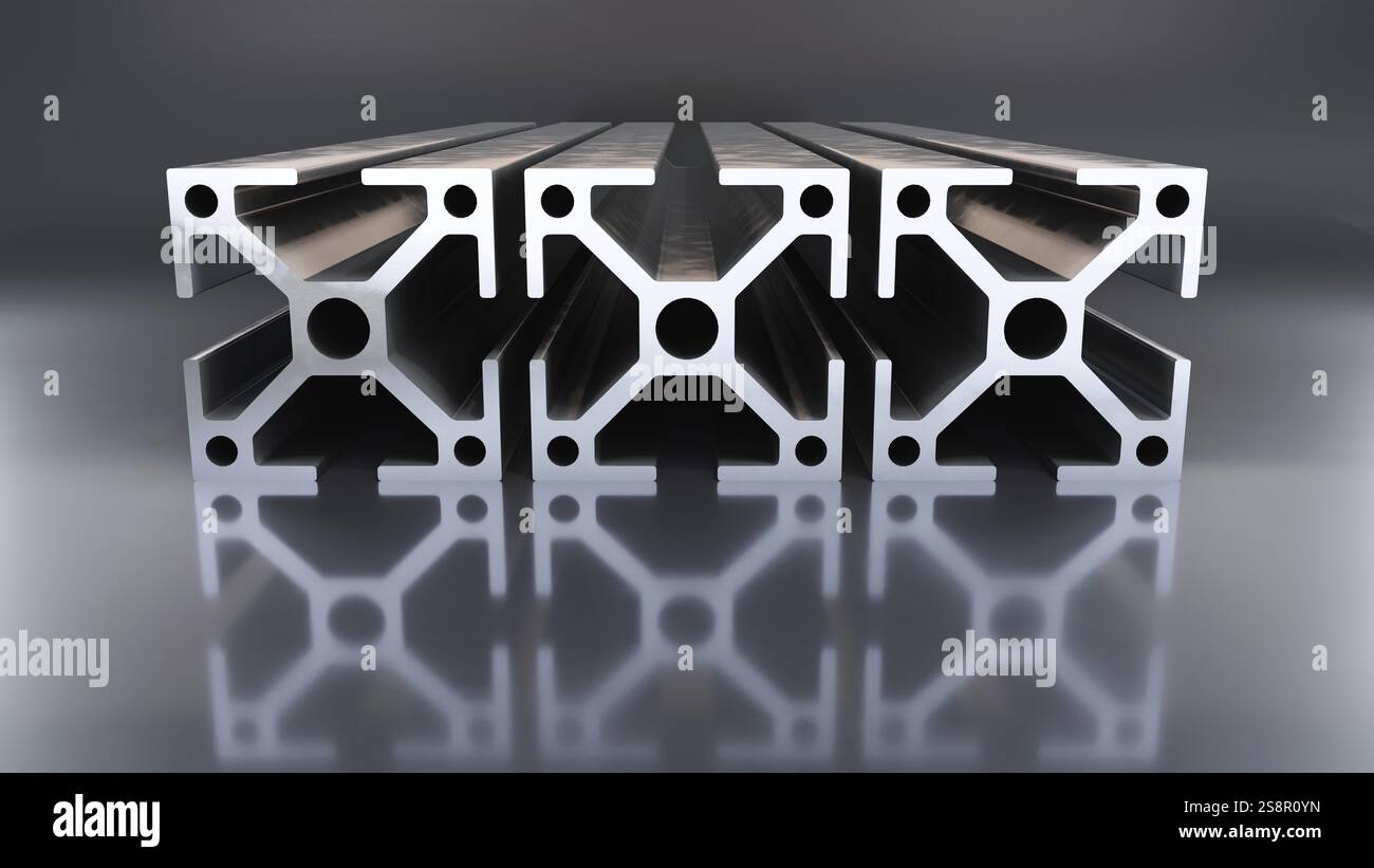 Some aluminum construction profile objects. 3D illustration Stock Photo ...